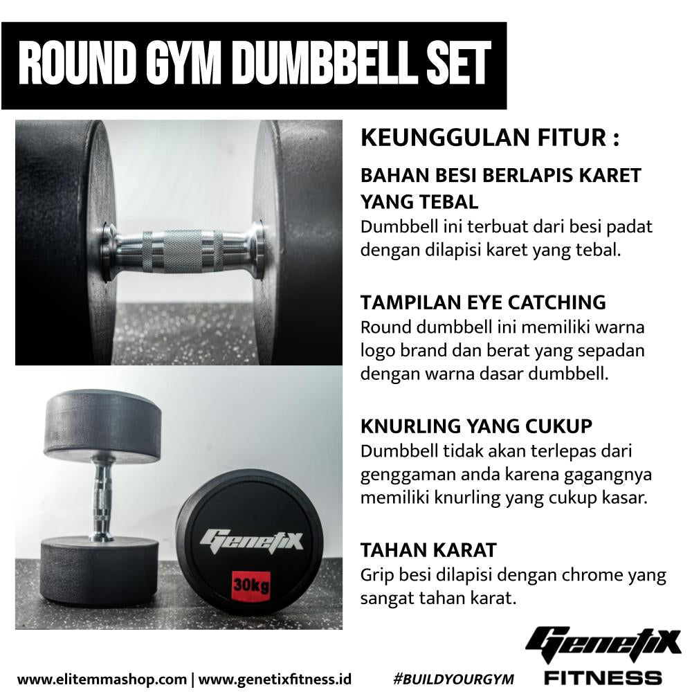 Genetix Fit Rubber Gym Dumbbell 2.5-40kg | GENETIX FITNESS INDONESIA